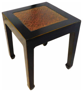 Antique Black Lacquered Oriental End Table Rattan Top - Asian - Side ...