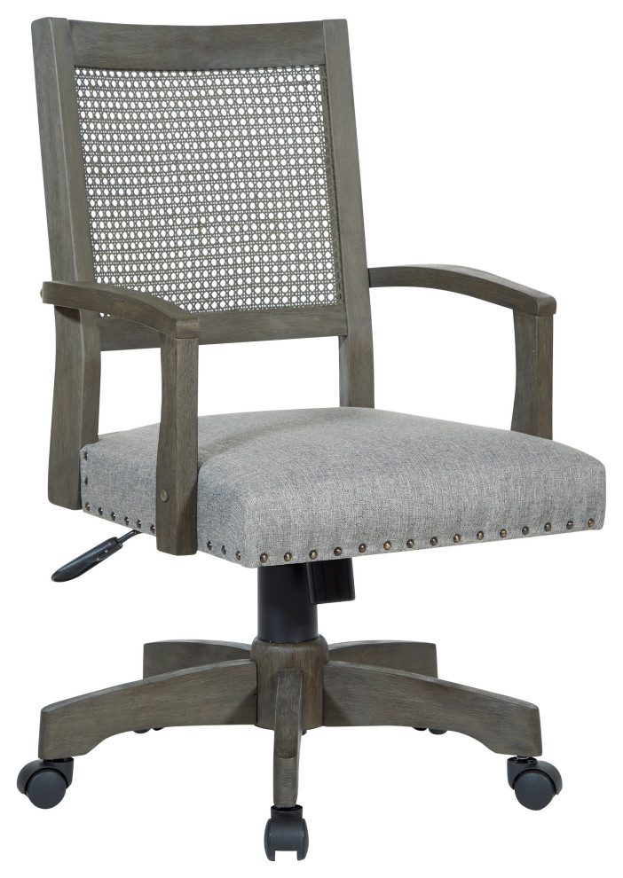 Deluxe Cane Back Bankers Chair, Antique Gray Frame/Gray Fabric Seat ...