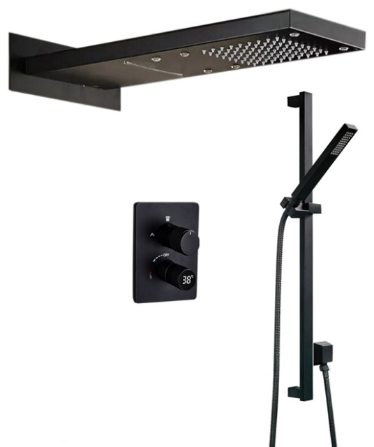 Savona 22" Matte Black Rainfall Shower System, Square Handheld Shower - Contemporary ...