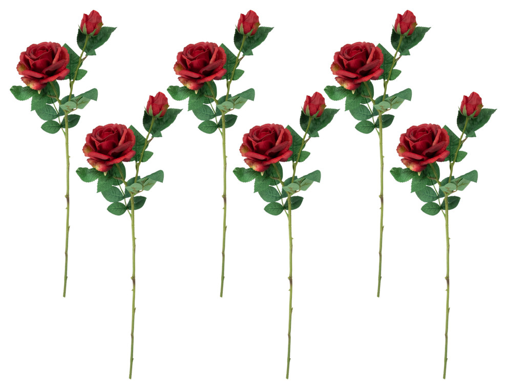 Set of 6 Red Real Touch Artificial Rose Stems 26" - Modern - Artificial ...