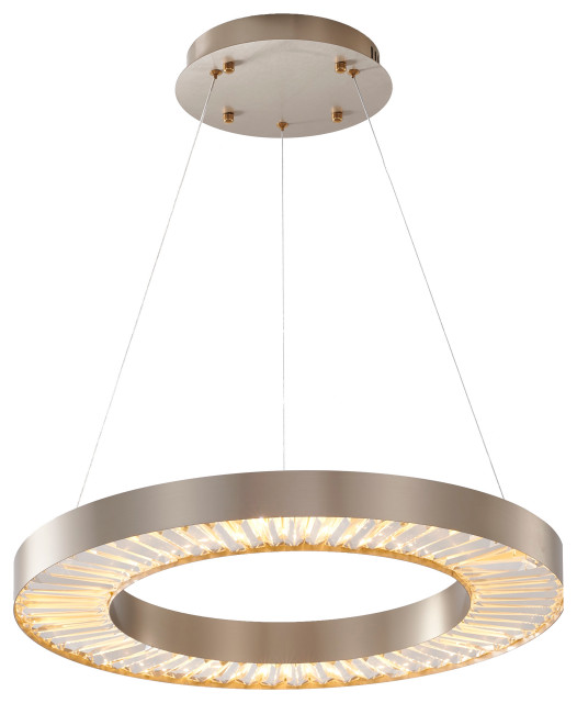 1-Light D23.62" Gold Halo Frame LED Chandelier with Clear Crystals ...