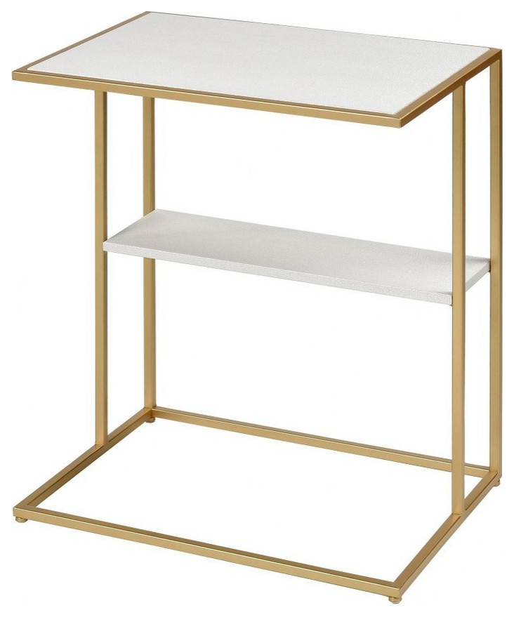 Modern Two-Tier Marble Top Indoor Accent Table in Gold and White Finish ...