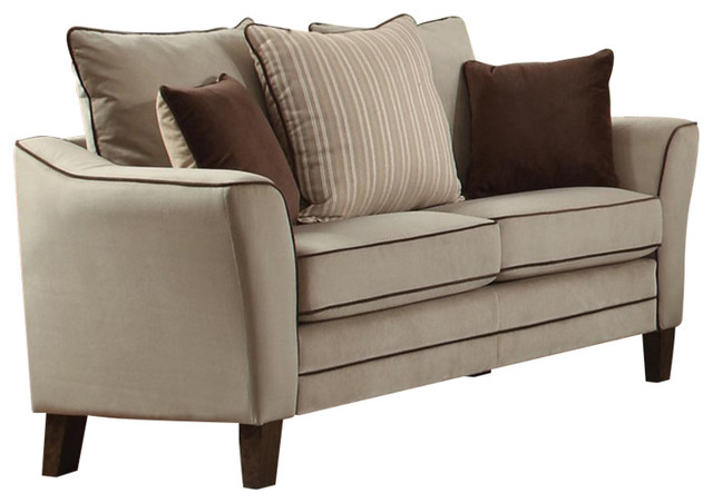 Pebble Textured Velvet Loveseat With Five Pillows, Beige - Transitional ...