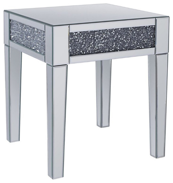 ACME Noralie Square Mirror Top End Table in Mirrored and Faux Diamonds ...