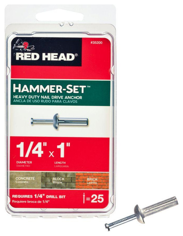 Red Head 35200 Hammer-Set Heavy Duty Nail Driver Anchors, 1/4"x1", 25 ...