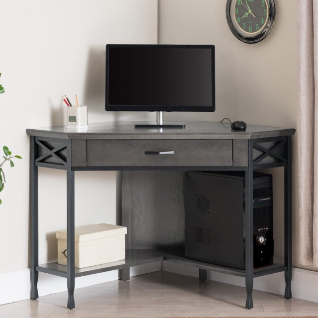 Corner Desk, Hardwood Construction With X-Shaped Accents & Full ...