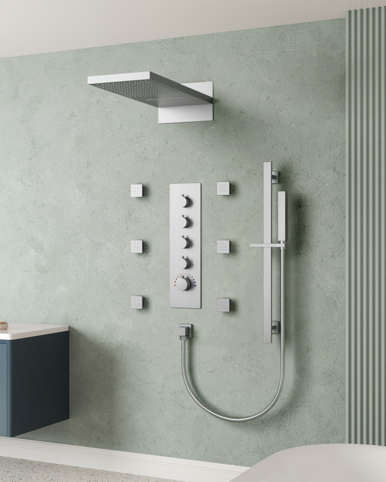 Thermostatic Shower System Rainfall Waterfall Shower Head with Body ...