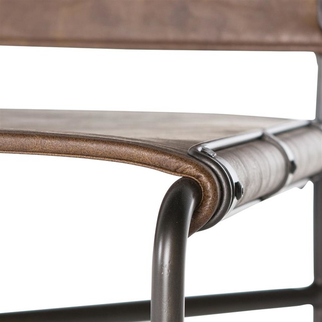 Oxford Distressed Brown Leather Steel Tube Counter Stool - Industrial ...
