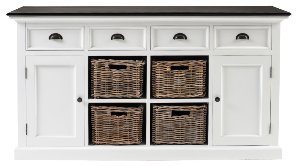 NovaSolo Halifax Mahogany Wood Buffet with 4 Baskets in White ...