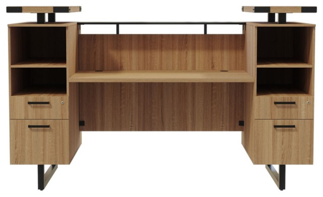 Safco Mirella Modern Wood Reception Desk in Sand Dune Beige Finish ...