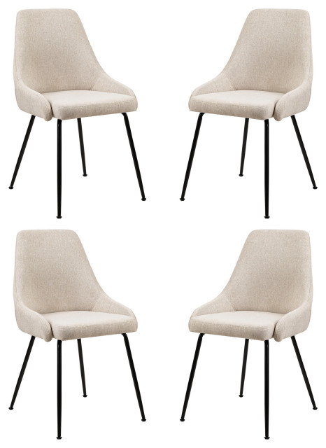 Beige Linen Upholstered Dining Room Chairs Set of 4 - Midcentury ...