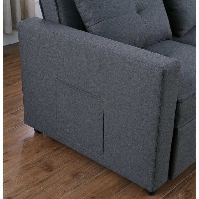 Zoey Dark Gray Linen Convertible Sleeper Loveseat With Side Pocket - Transitional - Sleeper ...