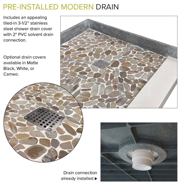 Transolid 60x32 PreTiled Shower Base, Right Hand Drain - Modern ...