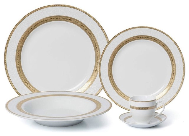 Royalty Porcelain 20-pc Dinner Set for 4, 24K Gold, Fine Porcelain (G093-20) - Contemporary ...