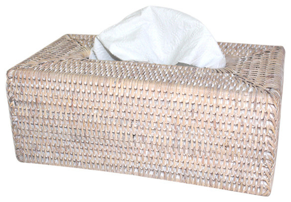 White Rattan Tissue Box Rectangular - Beach Style - Tissue Box Holders ...