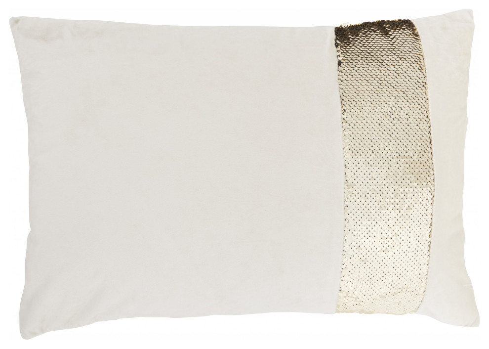 White Lumbar Pillow With Sequin Stripe - Contemporary - Decorative ...