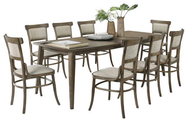 Bistro Walnut 9-Piece Extendable Dining Set With Off White Fabric ...
