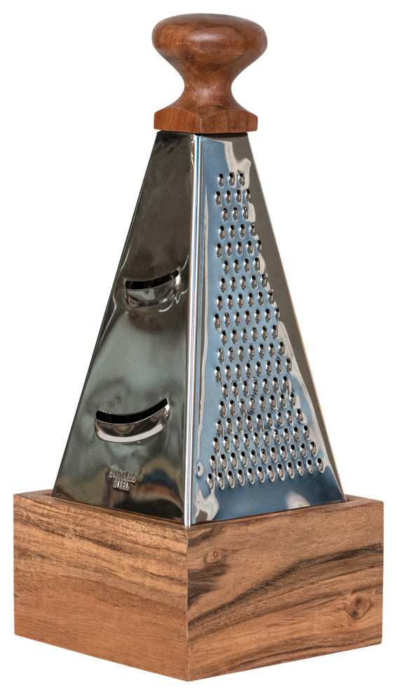 7" Handheld Stainless Steel Grater, Acacia Wood Handle, Kitchen, Set of ...