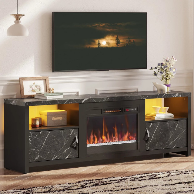 Modern 71" Electric Fireplace TV Stand with LED Lights for TVs up to 75 ...