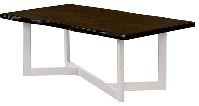 Contemporary Coffee Table, White Metal Base With Rectangular Rubberwood ...