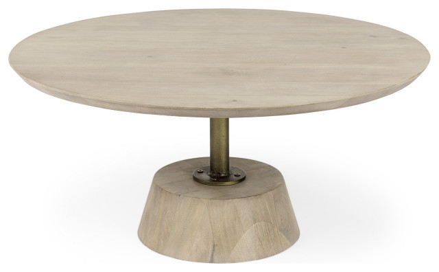 Light Brown Wooden Pedestal Coffee Table - Industrial - Coffee Tables ...