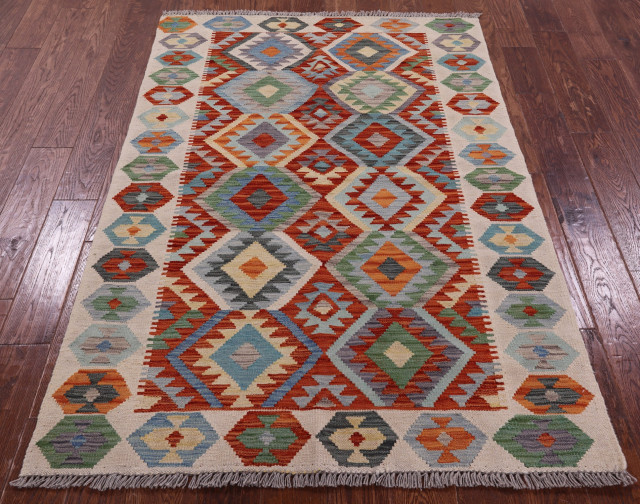 Kilim Flat Weave Reversible Wool On Wool Rug 4' 0" X 5' 9" - Q17662, 4 ...