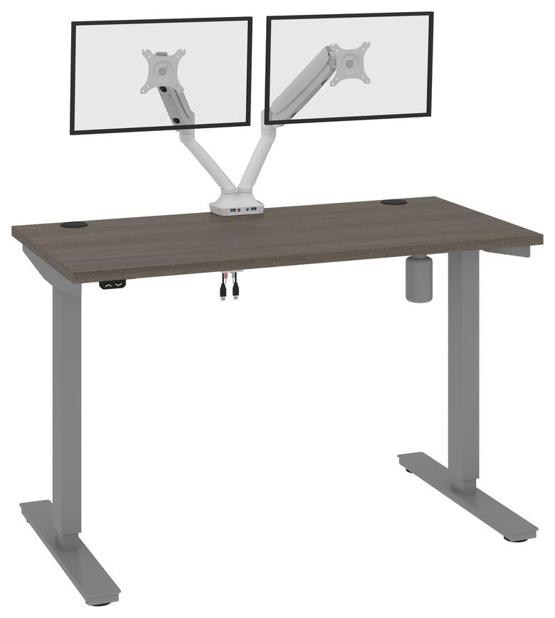 Bestar Upstand 48Wx24D Standing Desk With Dual Monitor Arm, Bark Gray ...