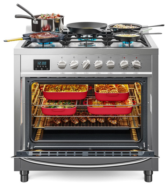 KoolMore 36 in. 5 Burner Freestanding Dual Fuel Range - Contemporary ...