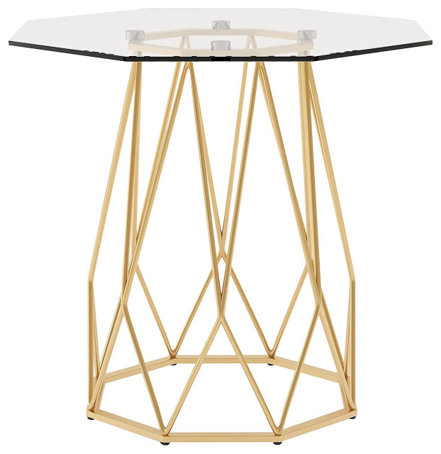 Contemporary End Table, Golden Geometric Metal Base With Hexagonal ...