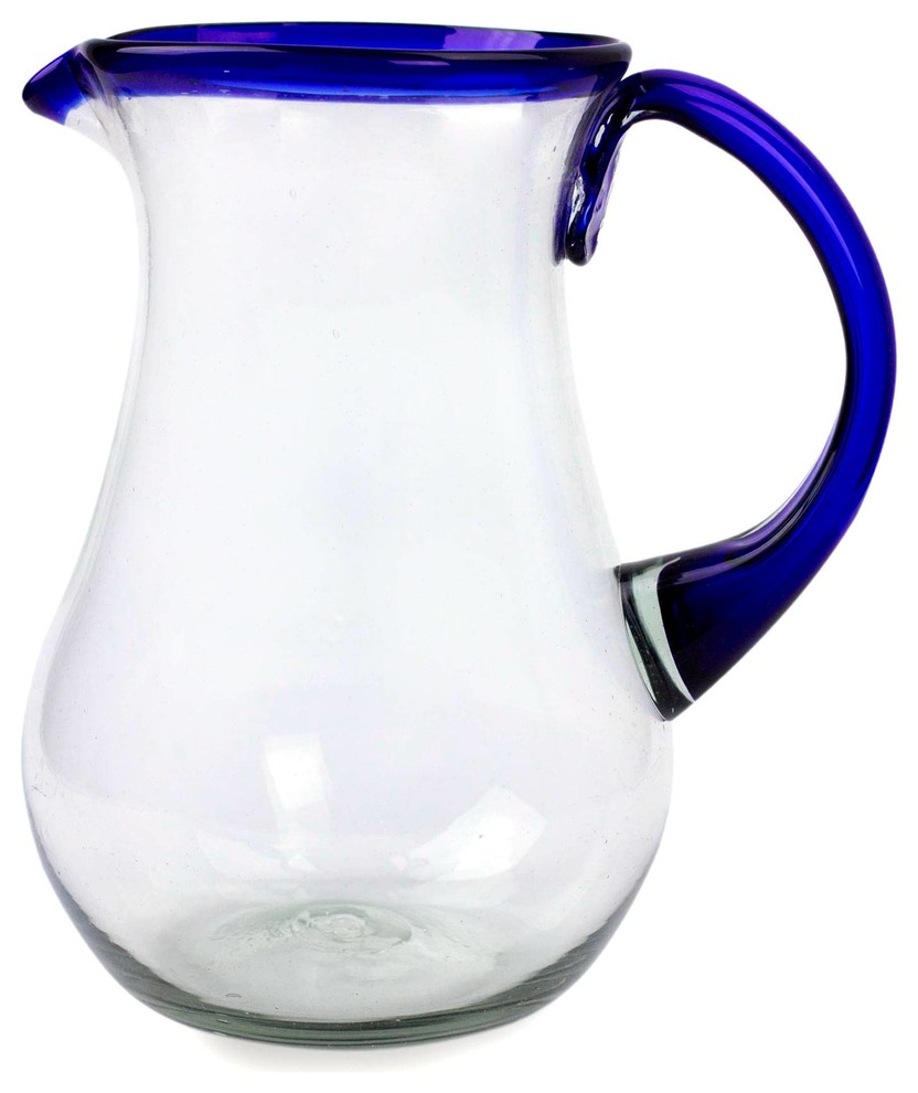 Glass Pitcher, 'Blue Grace', Mexico - Contemporary - Pitchers - by ...