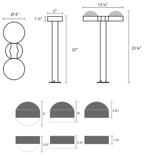 Reals 22" Double Bollard, Dome Lens and Dome Cap, White Lens - Modern ...