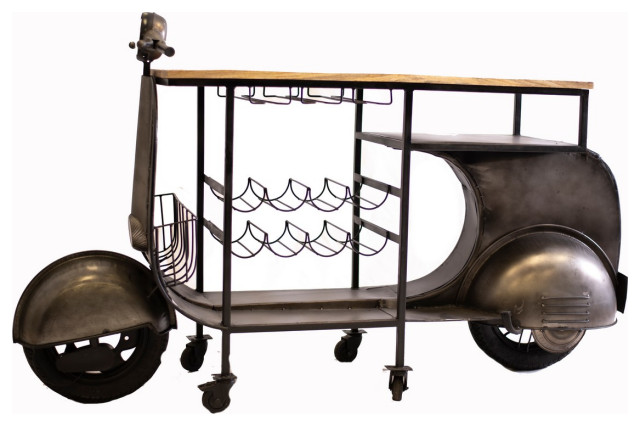 HomeRoots 24" X 69" X 40.5" Silver Scooter Bar - Industrial - Wine And ...