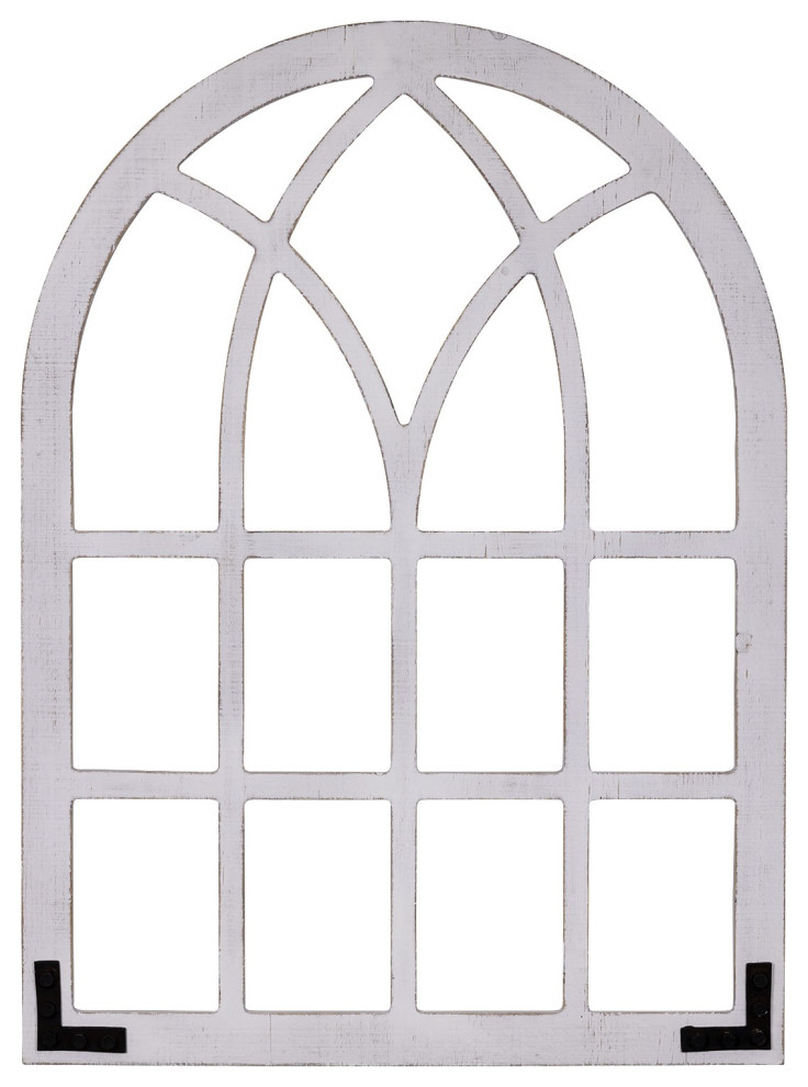 White Distressed Window Pane Wall Mirror - Farmhouse - Wall Accents ...