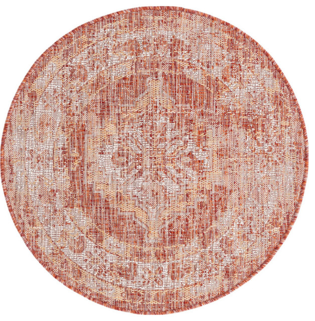 Rug Unique Loom Outdoor Traditional Rust Red Round 3'3x3'3 ...