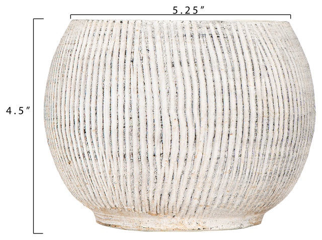 Distressed Cream Terracotta Planter With Fluted Texture - Farmhouse ...