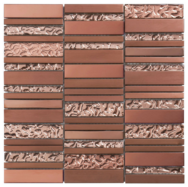 Modket Rose Gold Copper Aluminum Infused Glass Mosaic Tile Backsplash ...