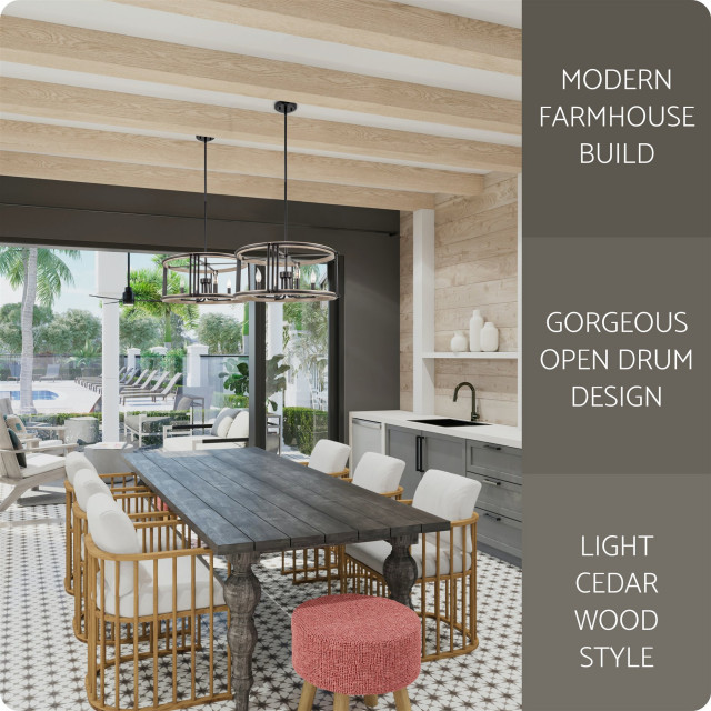 Kira Home Vista 23" Farmhouse Drum Pendant Light, Adjustable Hanging ...