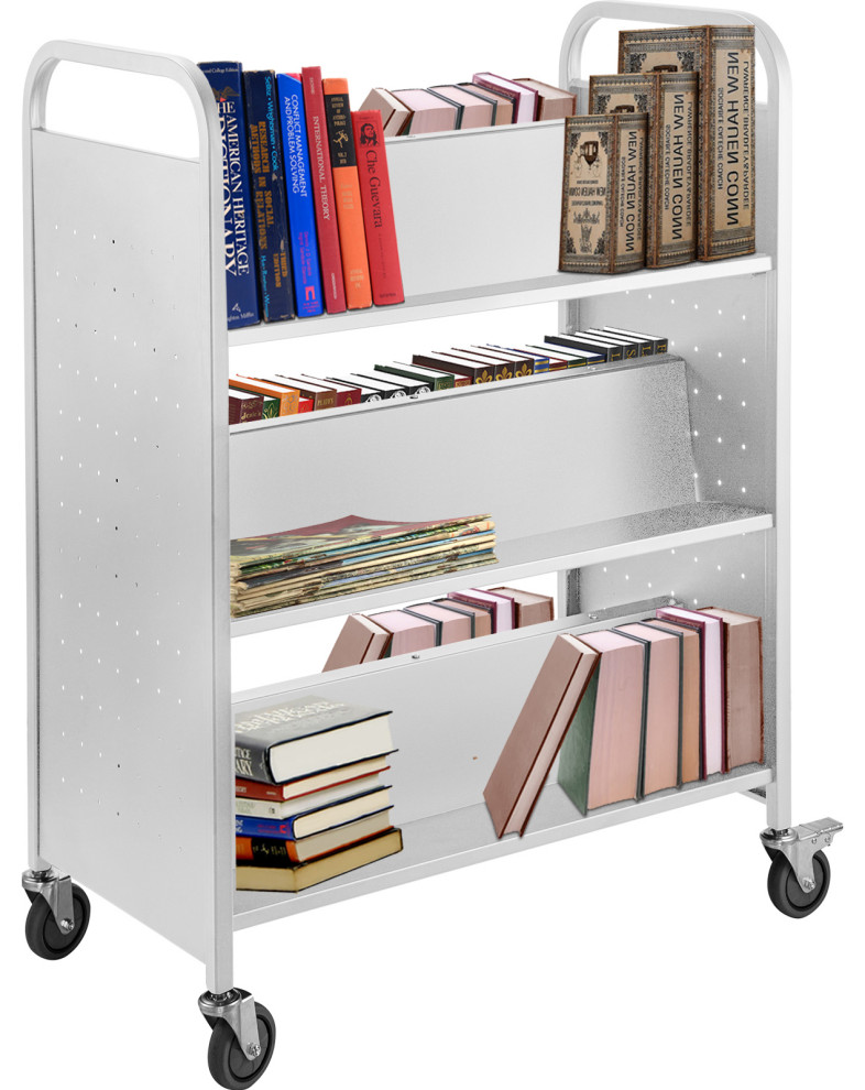 Book Cart Library Cart 200lb with Double Sided W-Shaped Sloped Shelves ...