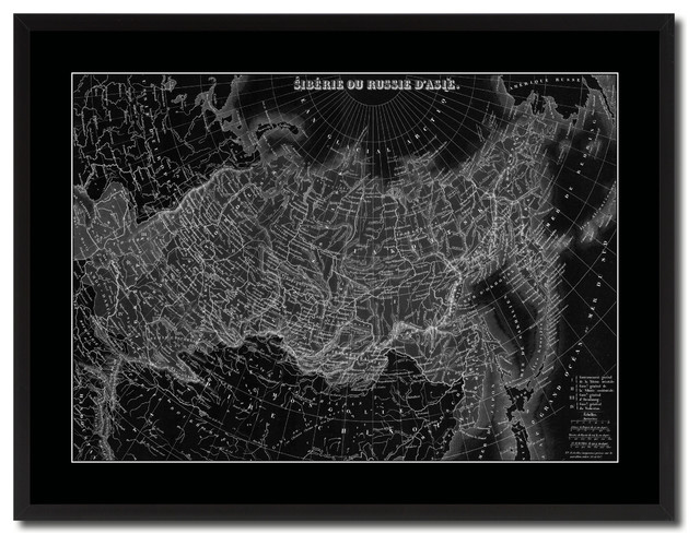 Russia Siberia Vintage Monochrome Map Canvas, 28"x37" - Contemporary ...