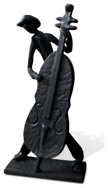 Jazz Cowboy Musician Playing Cello Sculpture Cast Iron - Contemporary ...