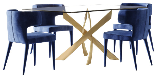 Modrest Pyrite and Lucero Modern Glass, Gold and Blue Dining Set - Midcentury - Dining Sets - by ...