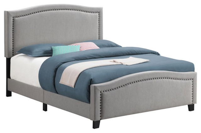 Pemberly Row Transitional Upholstered Fabric Full Panel Bed in Gray ...