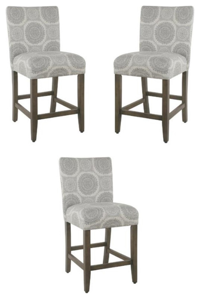 Home Square 24" Fabric Parsons Counter Stool in Gray Medallion - Set of ...