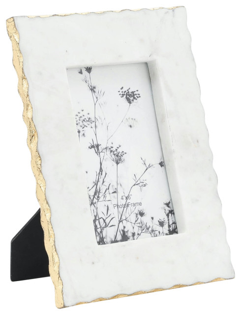 Marble, 4x6 Jagged Photo Frame W/ Gold Trim, Whit - Contemporary ...