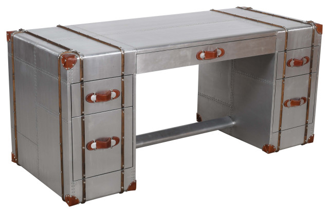 Pilot Executive Desk With Silver Aluminum Cladding and Leather Accents ...