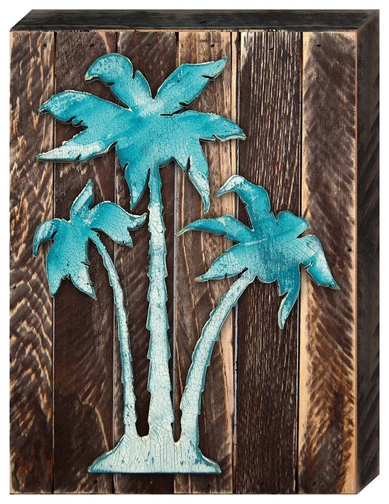 Vintage Tropical Island Palm Tree On Block - Tropical - Outdoor Wall ...