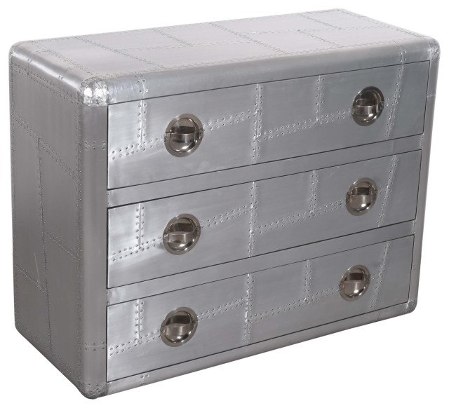 Pilot 3-Drawer Chest with Silver Aluminum Cladding and Exposed Steel ...