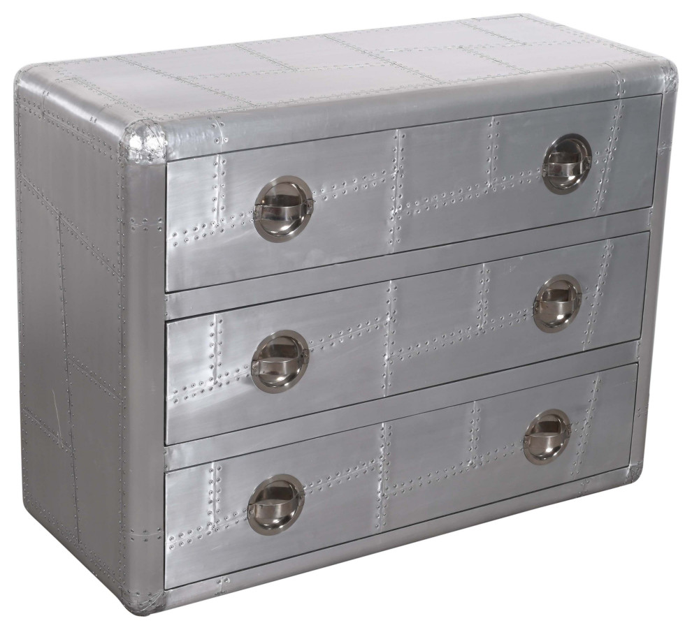 Pilot 3-Drawer Chest with Silver Aluminum Cladding and Exposed Steel ...