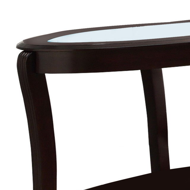 Oval Top Wooden Sofa Table With Glass Insert and Open Shelf, Espresso ...
