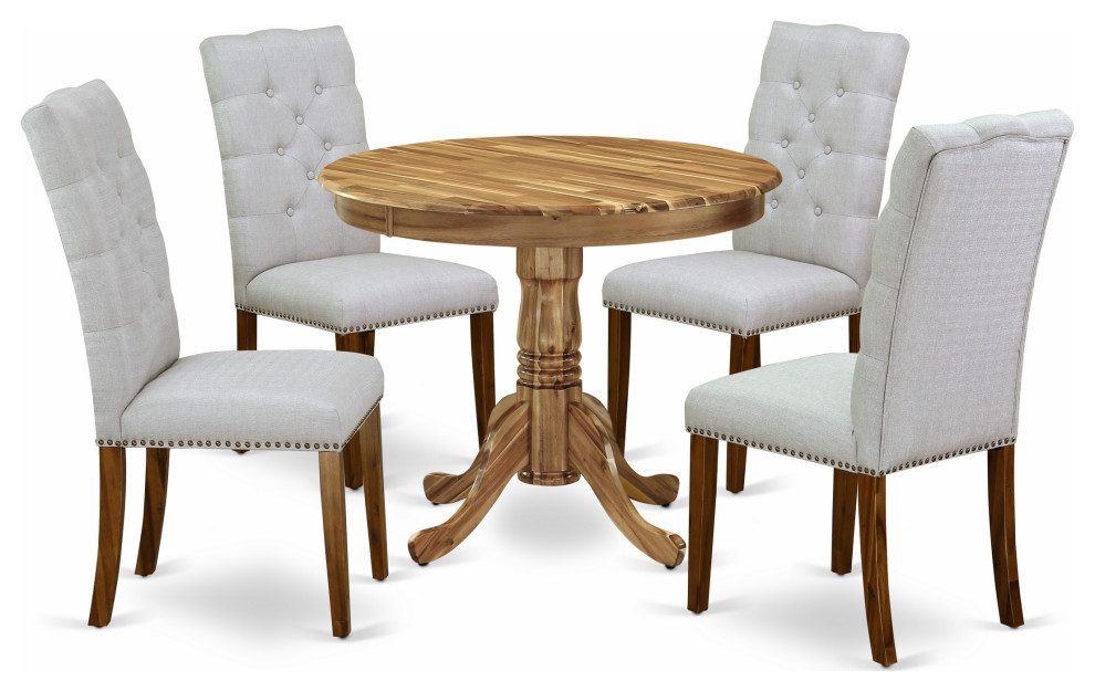 3Pc Round Dinette Set, Table, 2 Parson Chairs, Grey Dining Chairs Seat ...